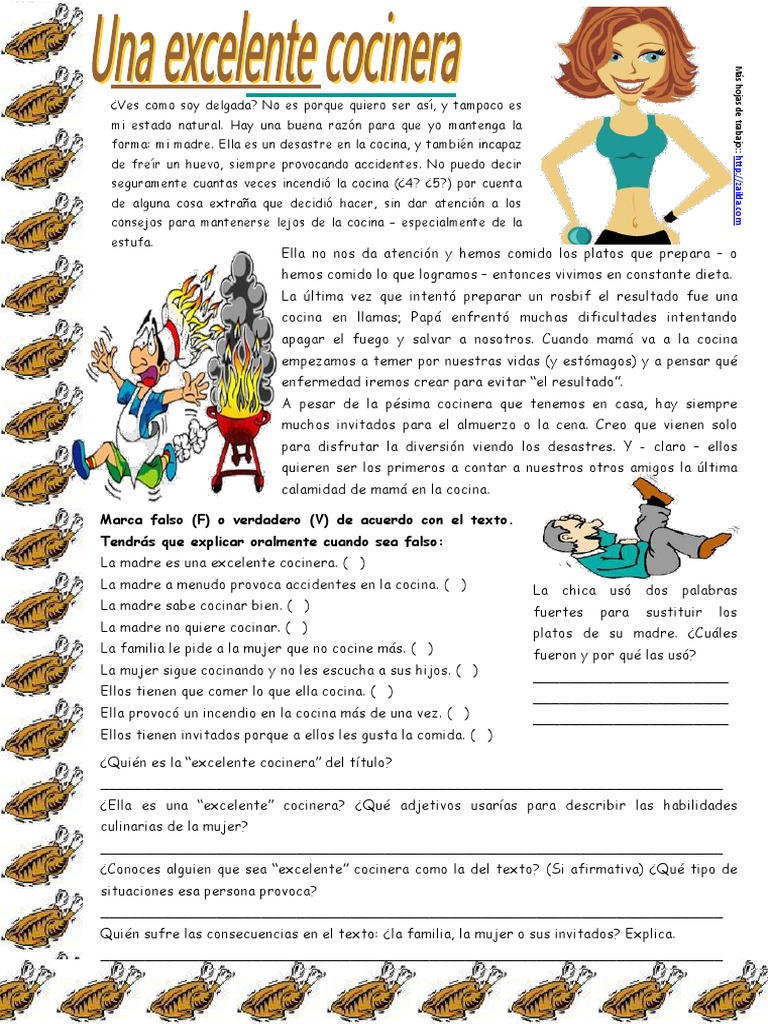 Una Excelente Cocinera Actividades y Juegos Comprension Lectora ...