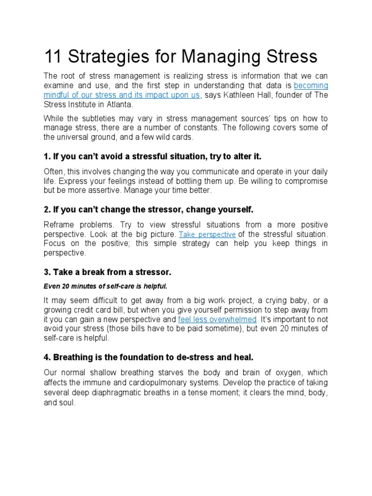 11 Strategies For Managing Stress | PDF | Stress Management | Stress ...