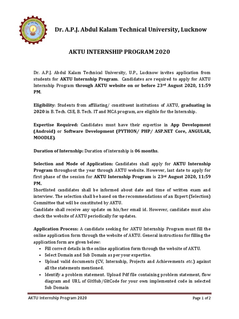 Aktu Internship Program 2020 | Download Free PDF | Application Software | Software