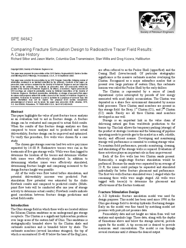 SPE 84842 Comparing Fracture Simulation Design To Radioactive Tracer ...