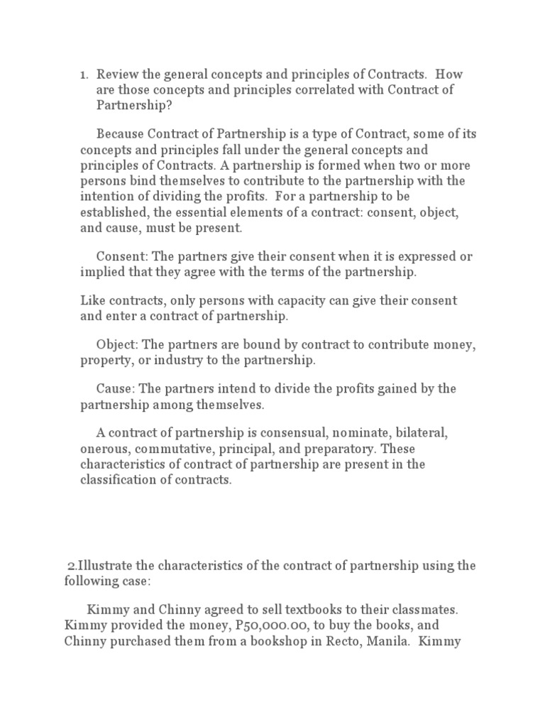 Characteristics of Contract of Partnership | PDF | Partnership | Consent