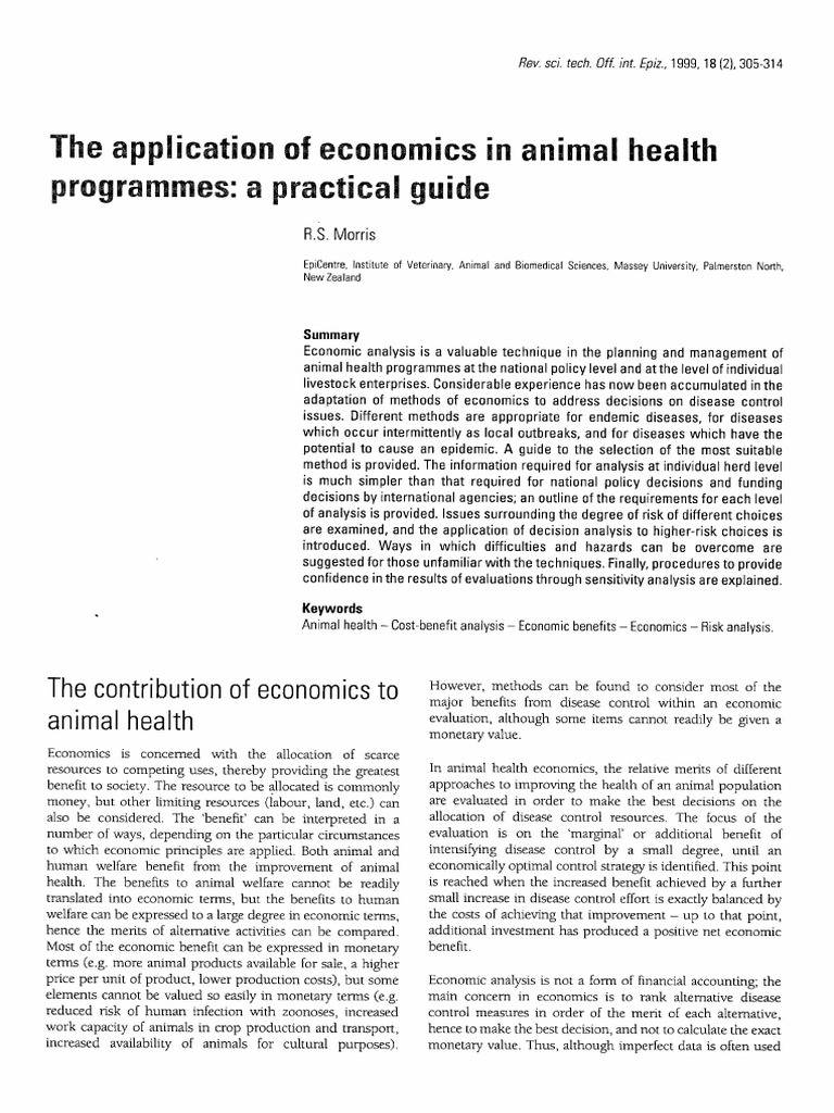 Economics in Animal Health | PDF | Sensitivity Analysis | Cost–Benefit ...