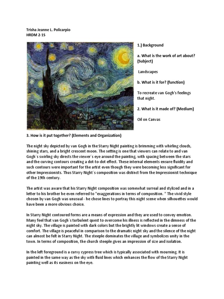 Starry Night | PDF | Vincent Van Gogh | Plastic Arts