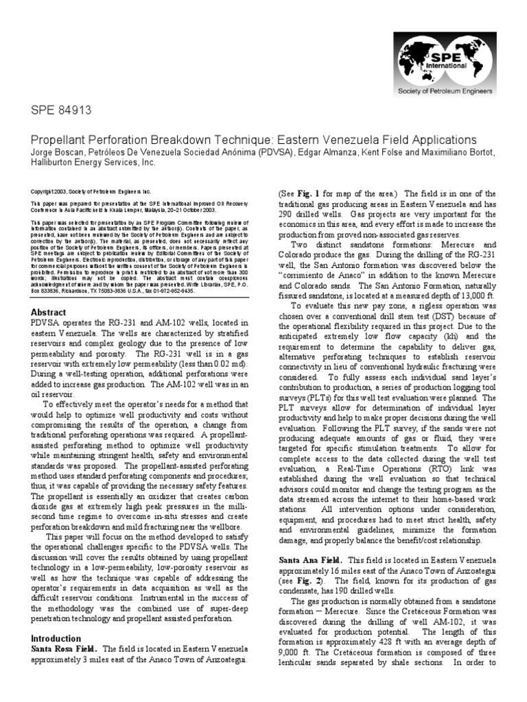 Propellant Perforation Breakdown Technique Eastern Venezuela Field ...