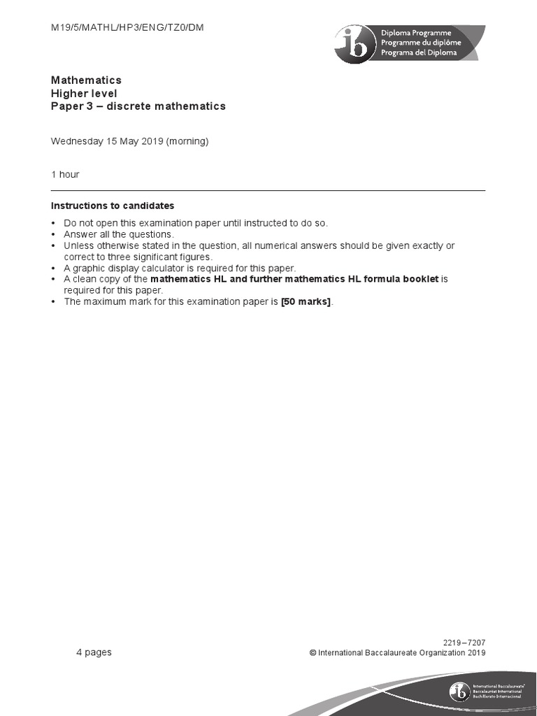 Mathematics Higher Level Paper 3 - Discrete Mathematics: Instructions ...