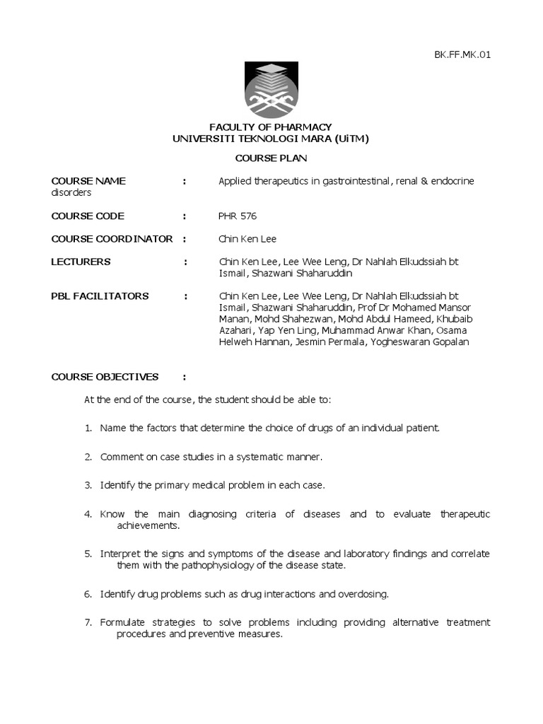 Course Plan 576-SLT 14 Dec 2010 | PDF | Liver | Academic Term
