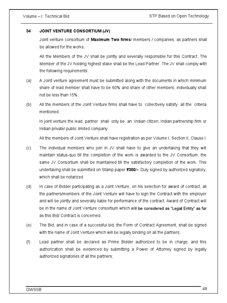 Joint Venture Consortium Requirements for STP Projects | PDF | Joint Venture | Partnership