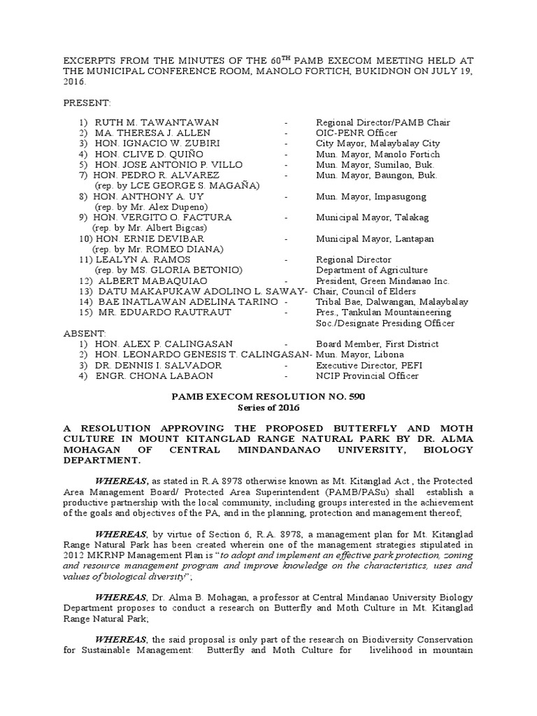 4 Sample PAMB Resolution (60th Execom) | Download Free PDF ...