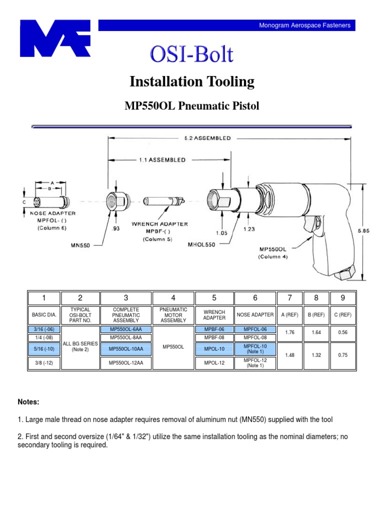 Installation Tooling: MP550OL Pneumatic Pistol | PDF