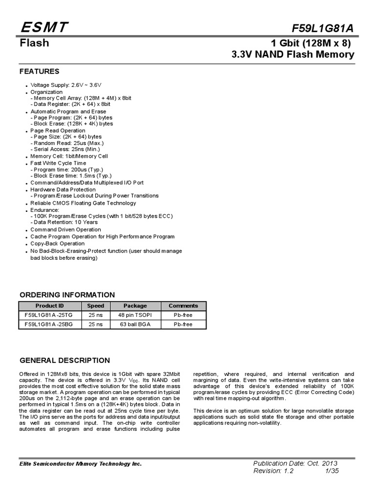 Flash: 1 Gbit (128M X 8) 3.3V NAND Flash Memory | PDF | Flash Memory ...