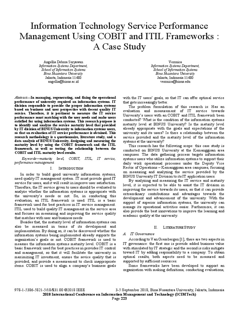 Information Technology Service Performance Management Using COBIT and ...