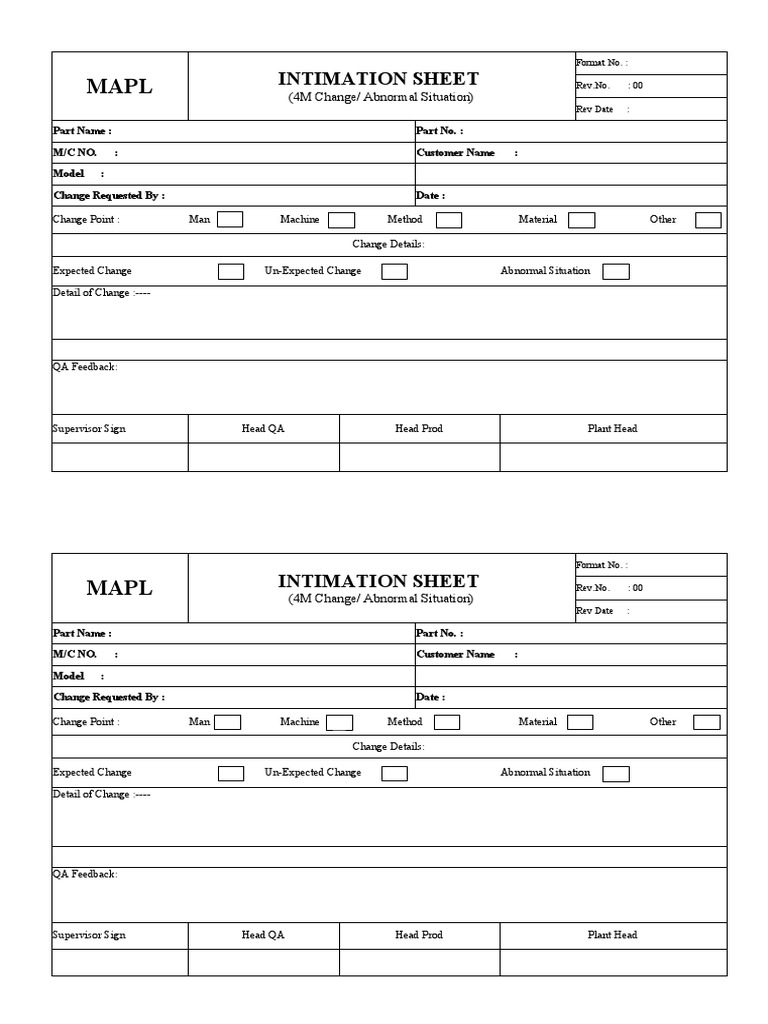 4M Change Intimation Sheet Abnormal Situation | PDF