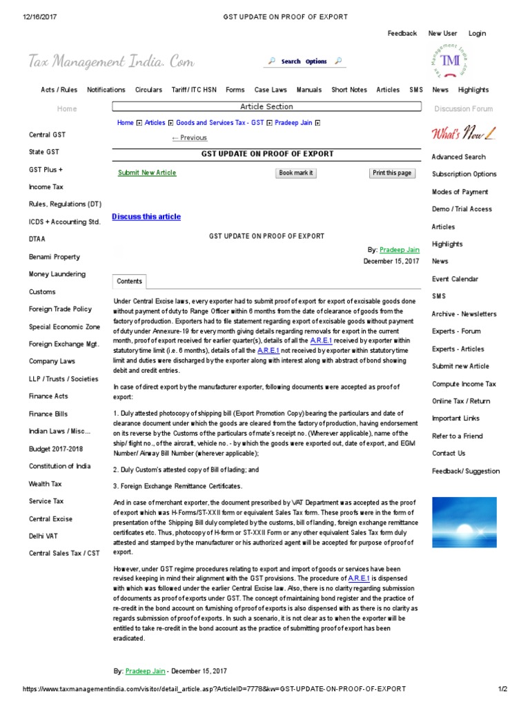 GST Update On Proof of Export | PDF | Value Added Tax | Exports
