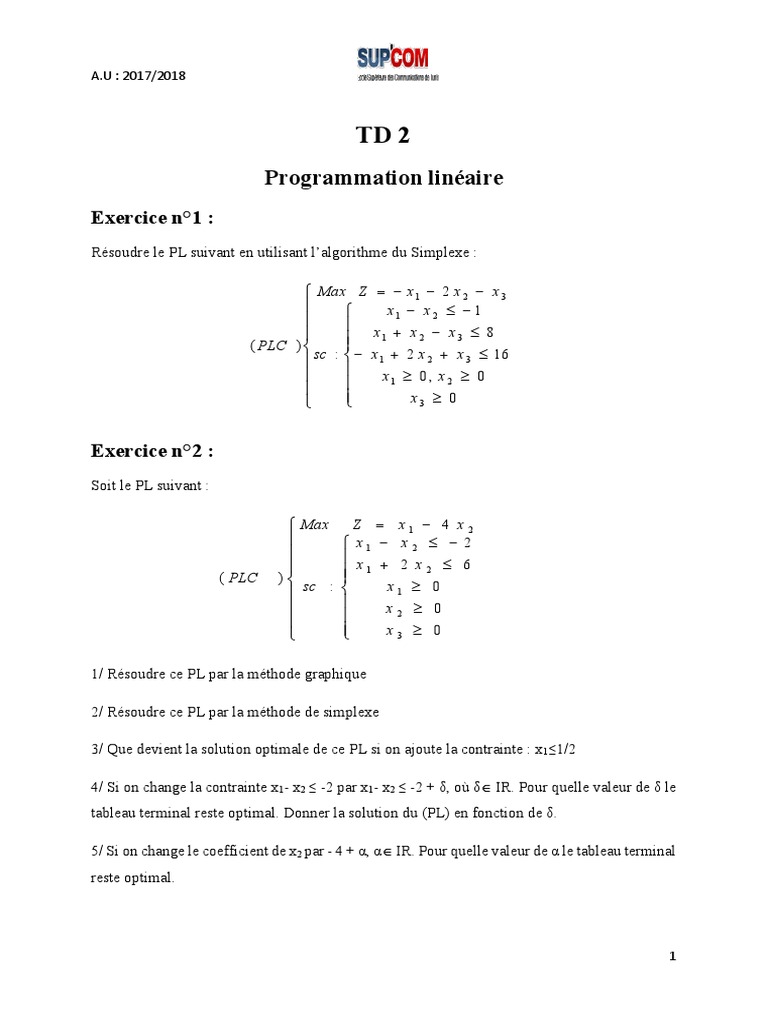 TD2 PL | PDF | Optimisation linéaire | Algorithmes et structures de données