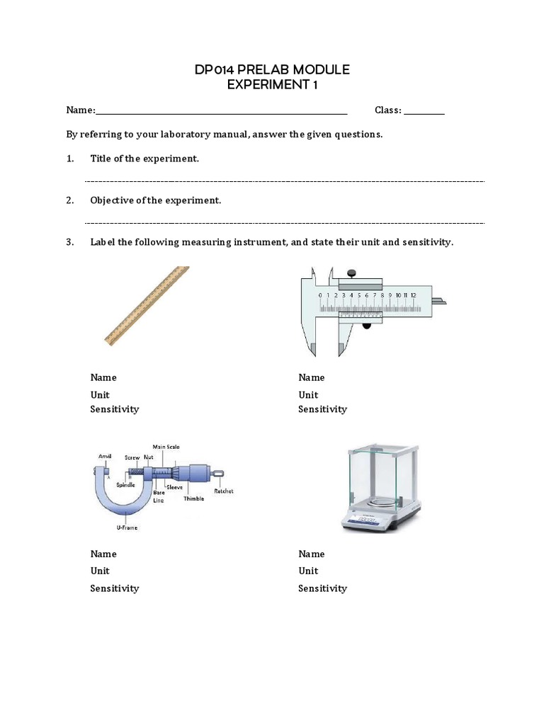 DP014 Prelab Module Experiment 1 - Student Version | PDF | Length ...