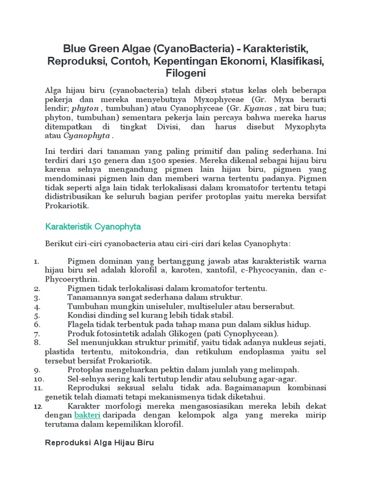 Ciri dan Struktur Alga Biru-Hijau | PDF