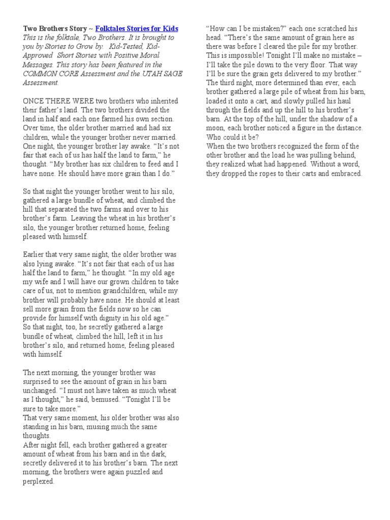 Folktales Stories For Kids: Two Brothers Story | PDF