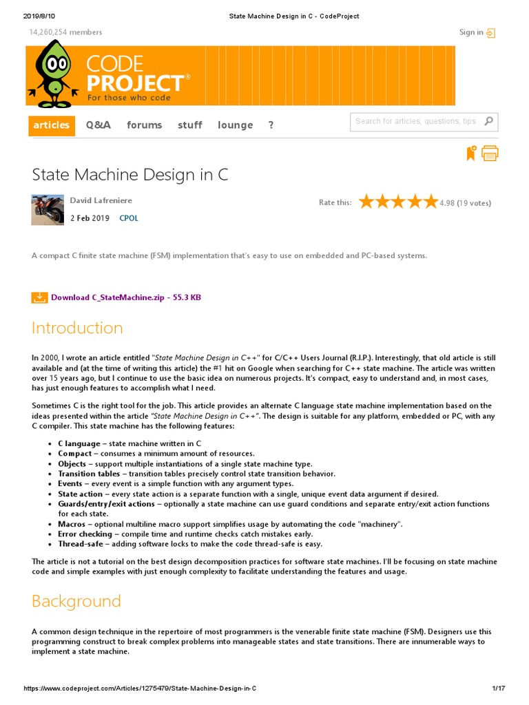 State Machine Design In C Codeproject Pdf Pointer Computer Programming Subroutine 4253