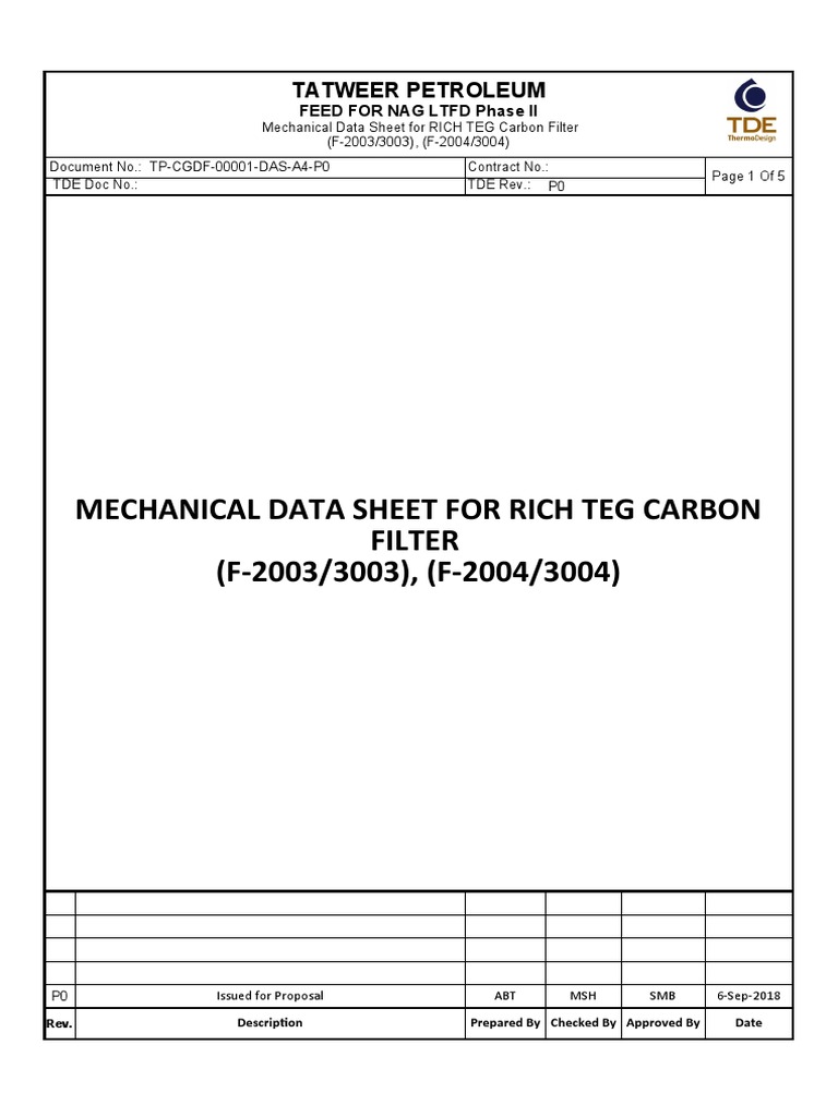 Mechanical Data Sheet For Rich Teg Carbon Filter (F-2003/3003), (F-2004 ...