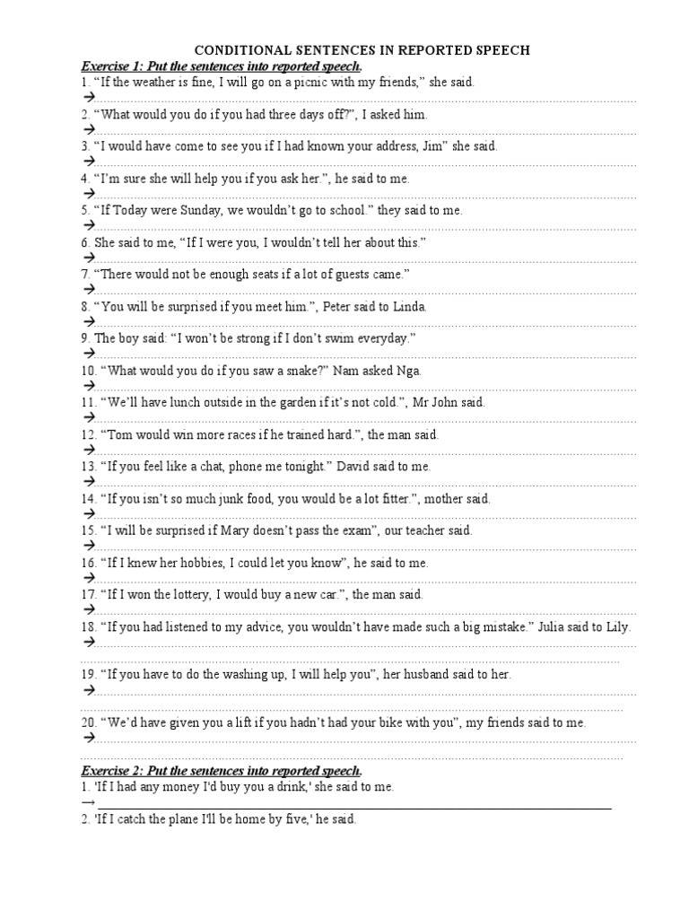 Conditional Sentences in Reported Speech | PDF