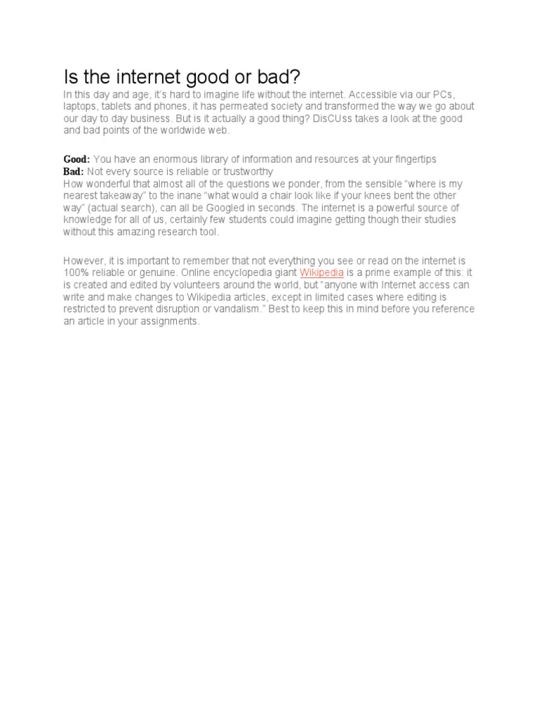 Good and Bad of the Internet | PDF | Social Science