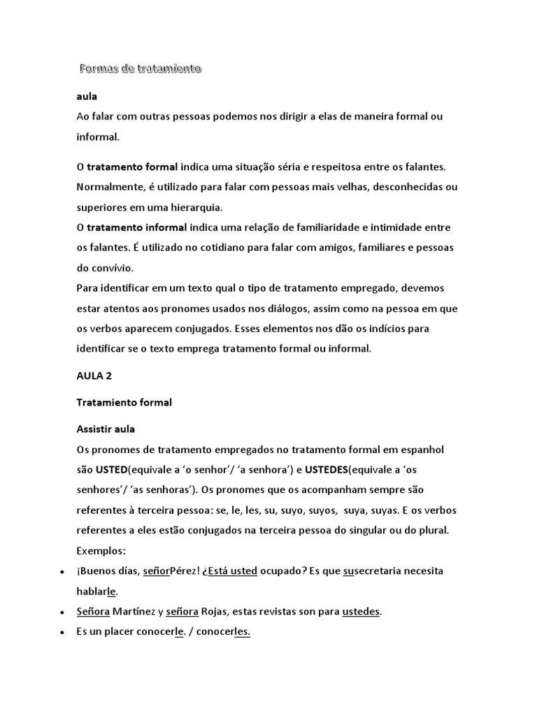 Formas de Tratamiento | PDF | Pronome | Espanhol (idioma)