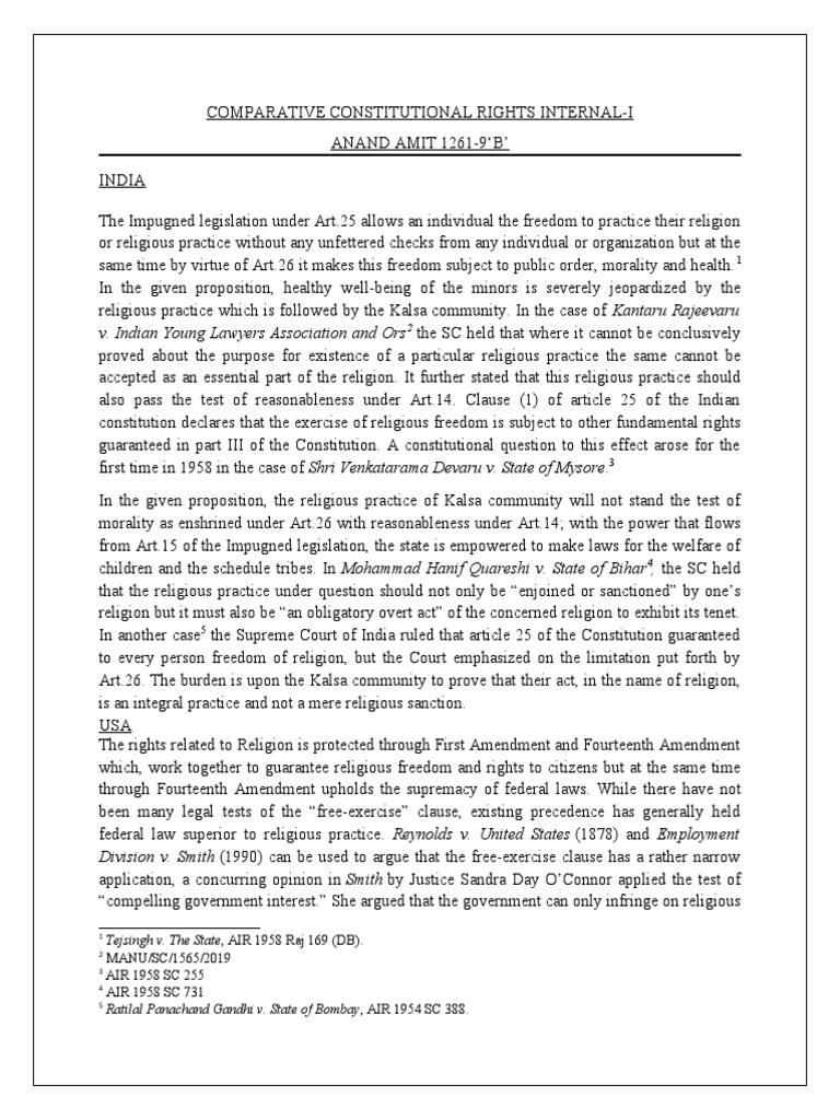 COMPARATIVE CONSTITUTIONAL RIGHTS-Internal 1 | PDF | Free Exercise ...