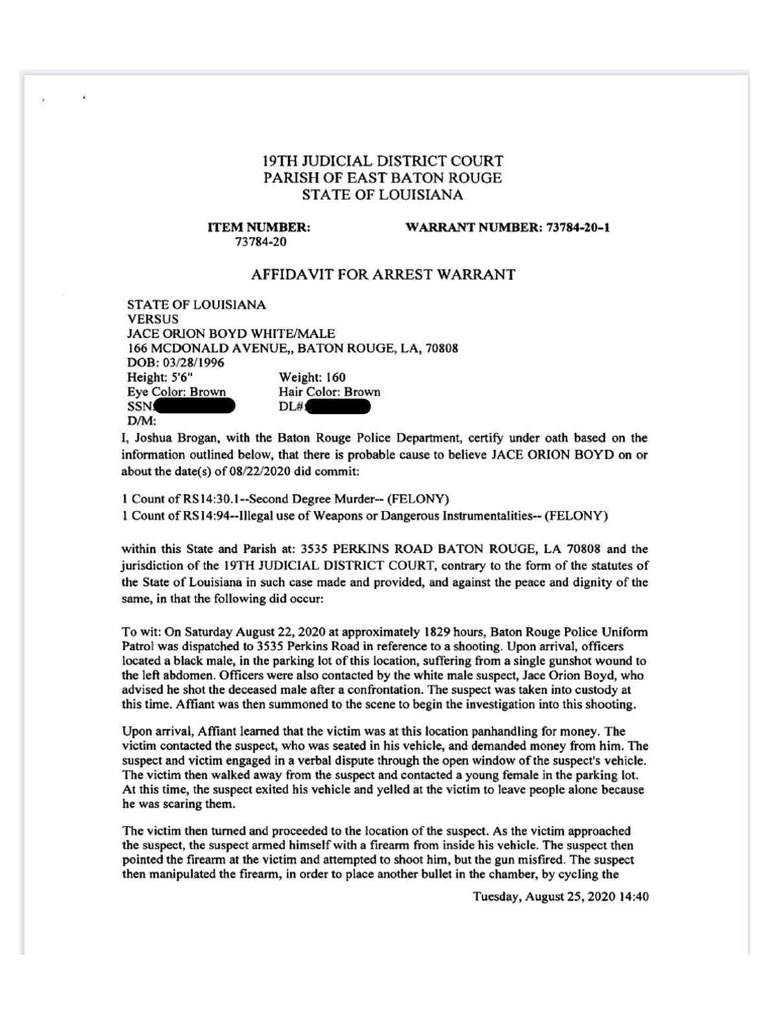 Jace Boyd Arrest Affidavit | PDF