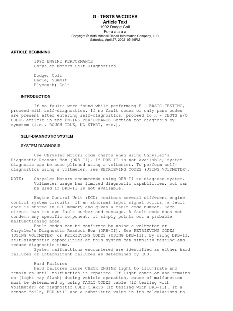 G - Tests W/Codes Article Text | PDF | Throttle | Fuel Injection