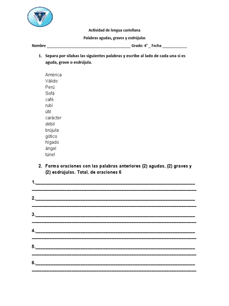 Actividad Palabras Agudas, Graves y Esdrújulas | PDF