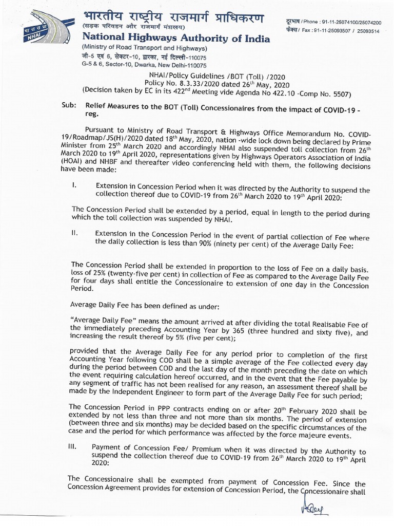 NHAI Circular No. 8.3.33 - 26.5.2020 | PDF