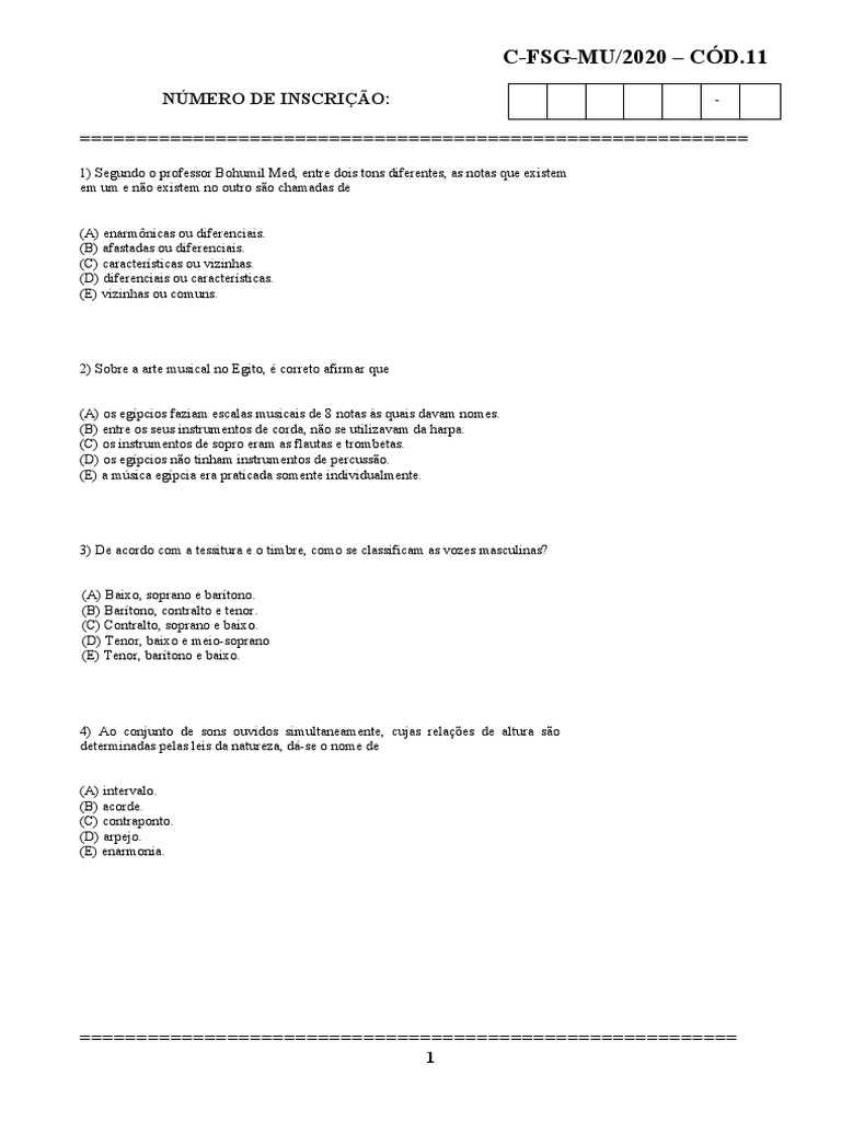 Prova SG Fn-Mu de 2019 | PDF | Escala (música) | Intervalo (música)