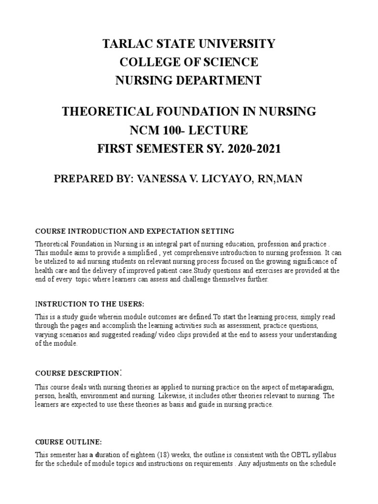 Lesson 1 Theoretical Foundation Of Nursing Pdf Theory Nursing