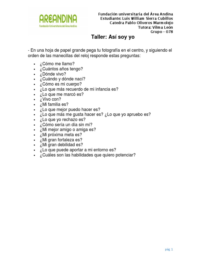 Taller de Identidad Personal para Niños | PDF