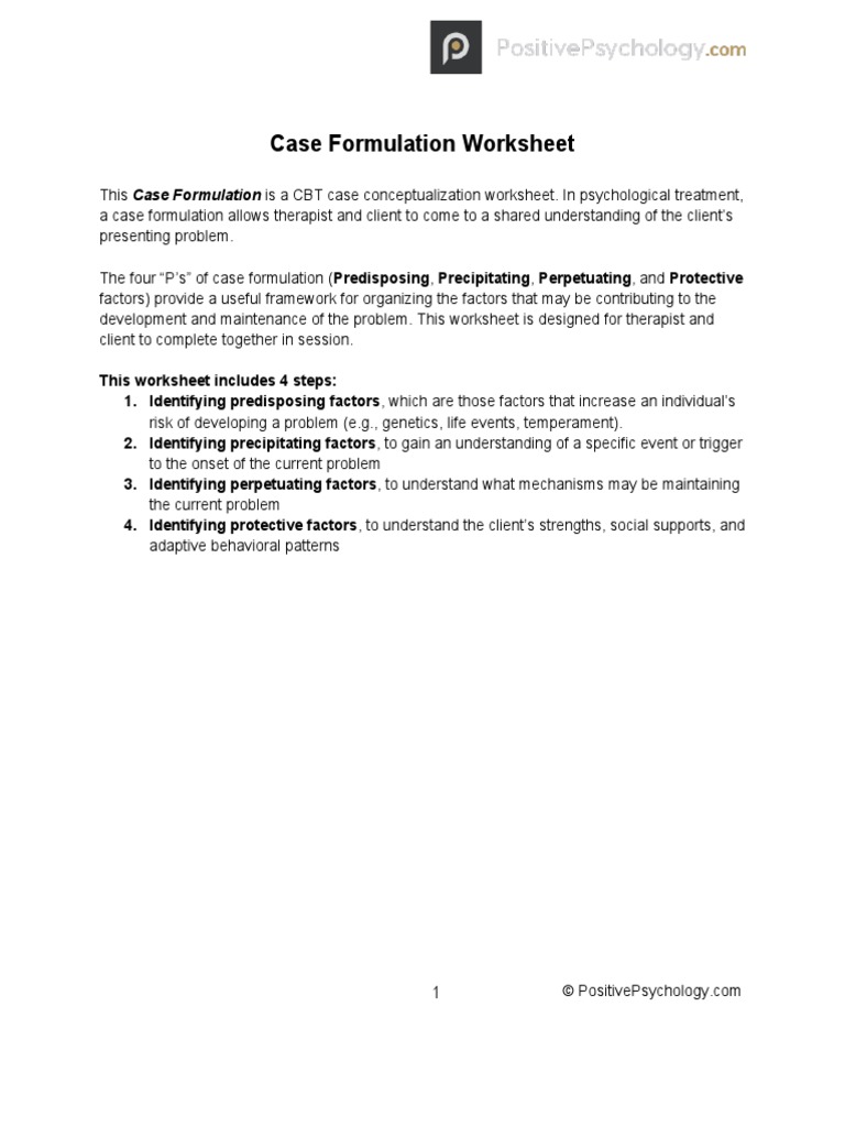 Case Formulation Worksheet | PDF