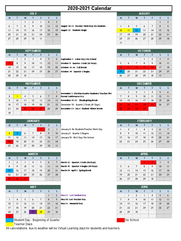 2020-2021 School Year Calendar | PDF