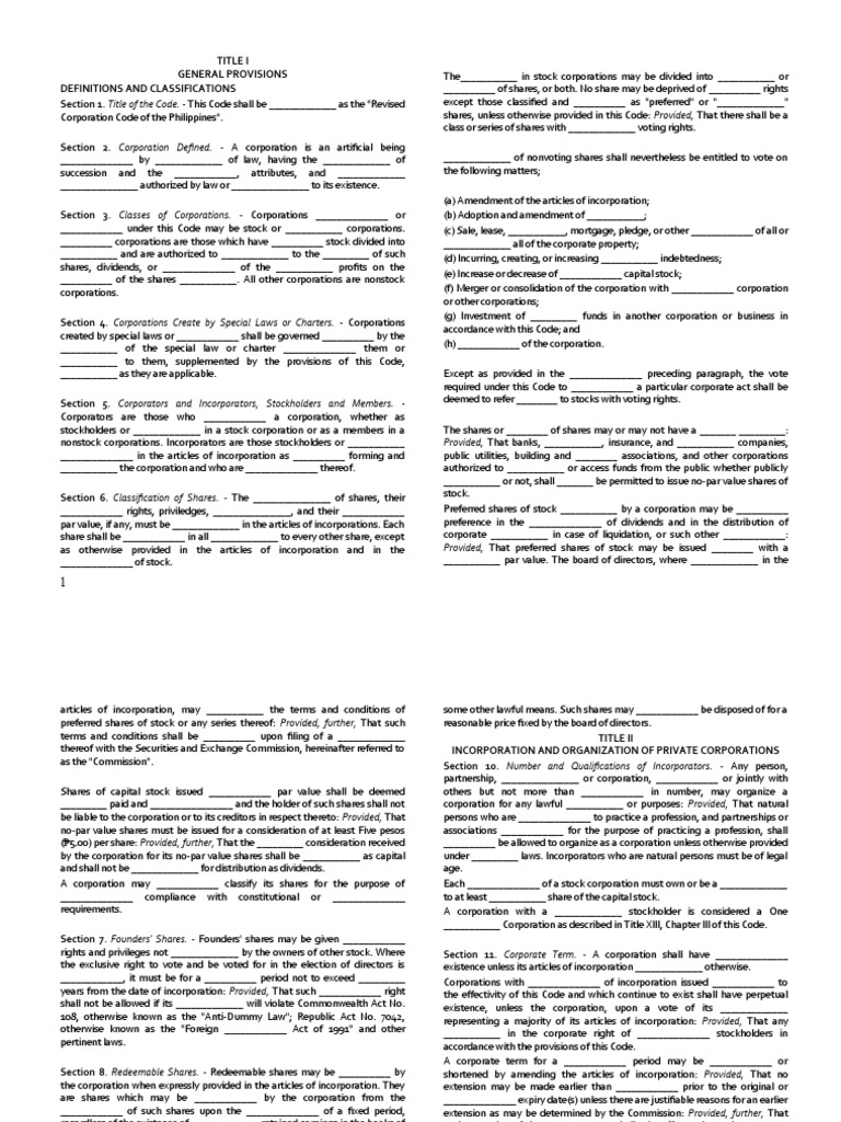 Fib Corpo Code | PDF | Corporations | Preferred Stock