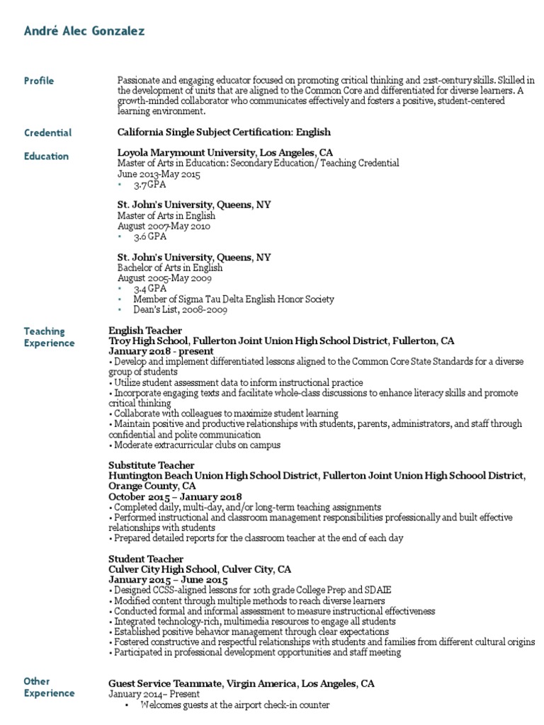 Ag 2020 Resume | PDF | Teachers | Pedagogy