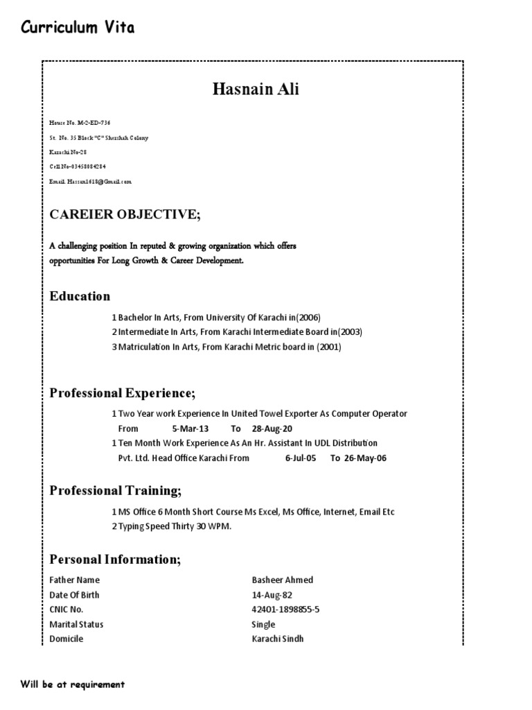 Hasnain Ali: Curriculum Vita | PDF | Computing