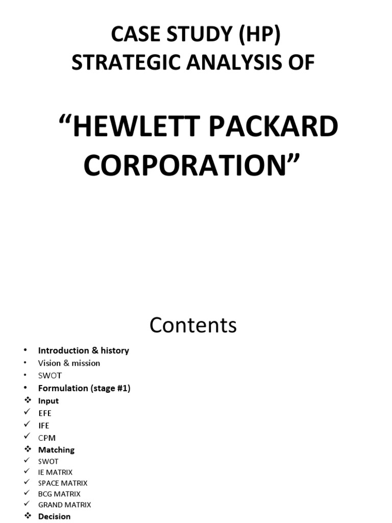 Case Study (HP) Strategic Analysis Of: "Hewlett Packard Corporation ...
