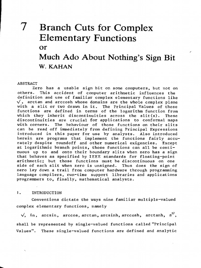 Branch Cuts for Complex Elementary Functions: How the Sign of Zero ... Branch Cuts for Complex Elementary Functions: How the Sign of Zero ...