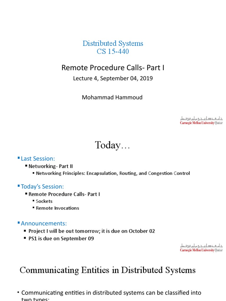 Remote Procedure Calls-Part I: Distributed Systems CS 15-440 | PDF | Transmission Control ...