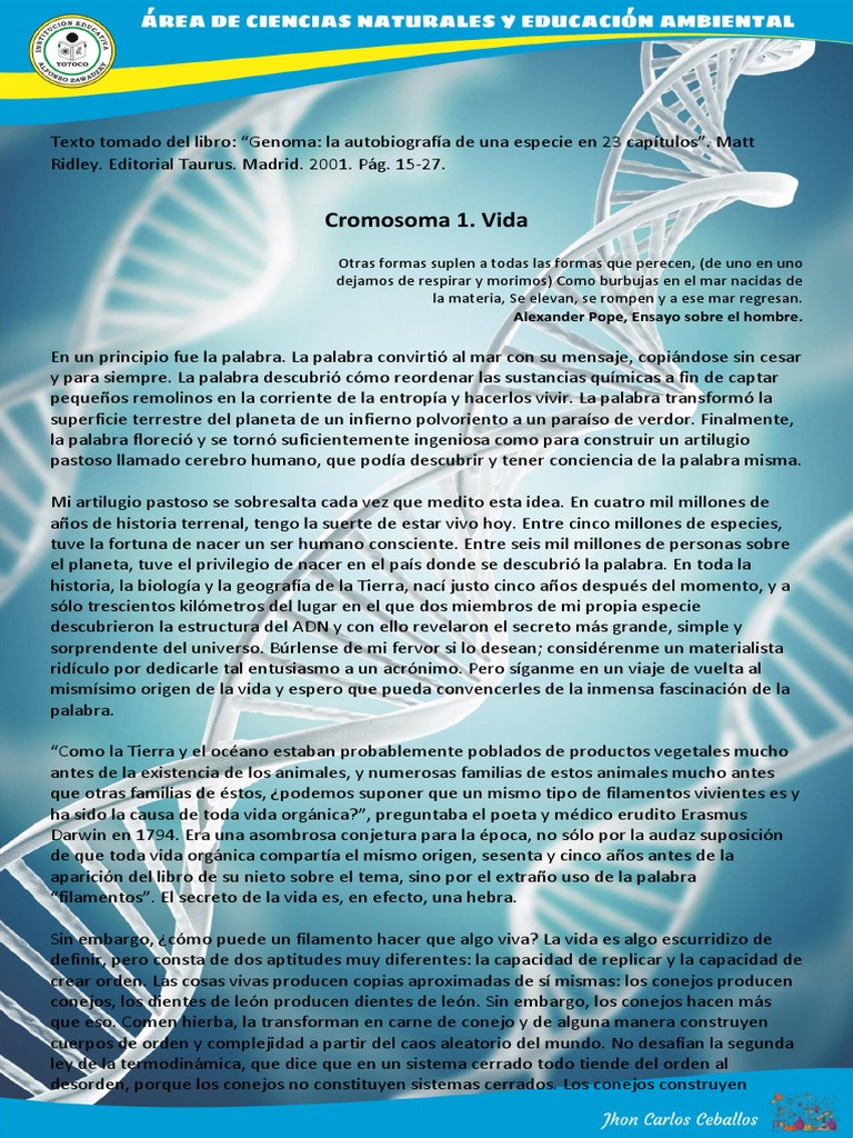 Cromosoma 1. Libro GENOMA | PDF | Rna | Adn