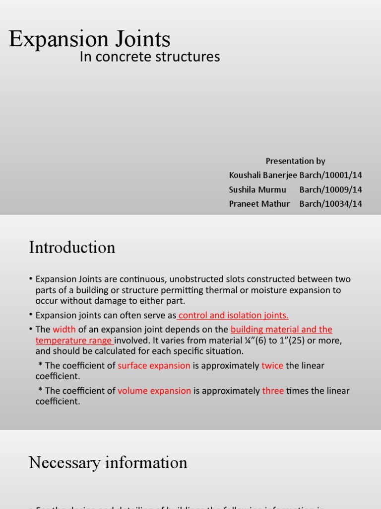 Expansion Joints Essential for Concrete Structures | PDF | Thermal ...