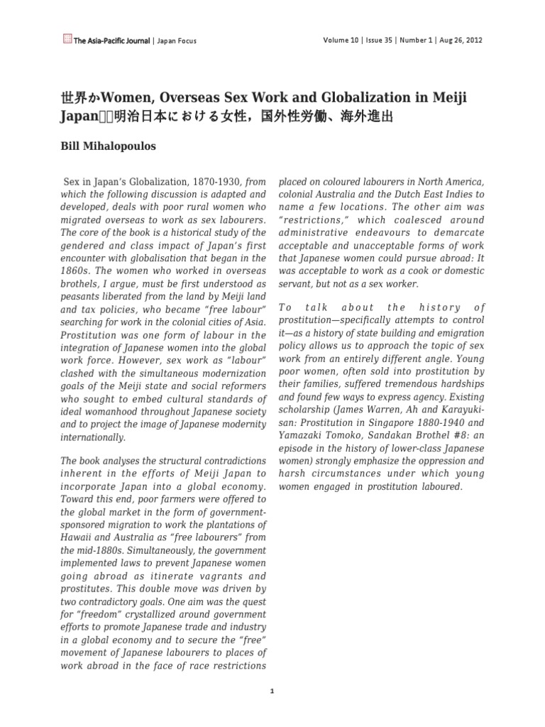 Women Overseas Sex Work And Globalization In Meiji Pdf Japan Empire Of Japan 