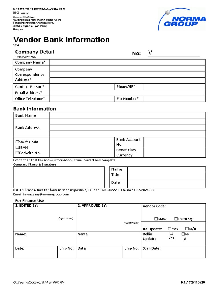 Vendor Bank Information Request v2.4 | Download Free PDF ...