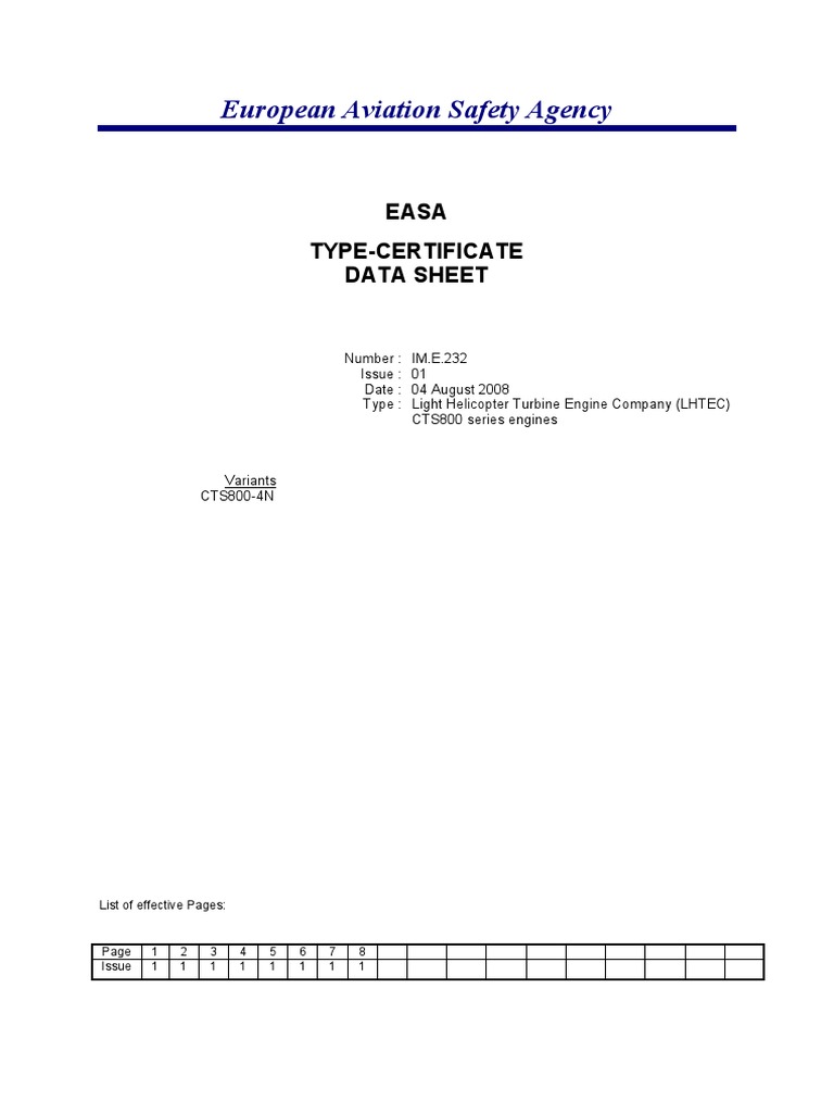 European Aviation Safety Agency Type-Certificate Data Sheet for the ...
