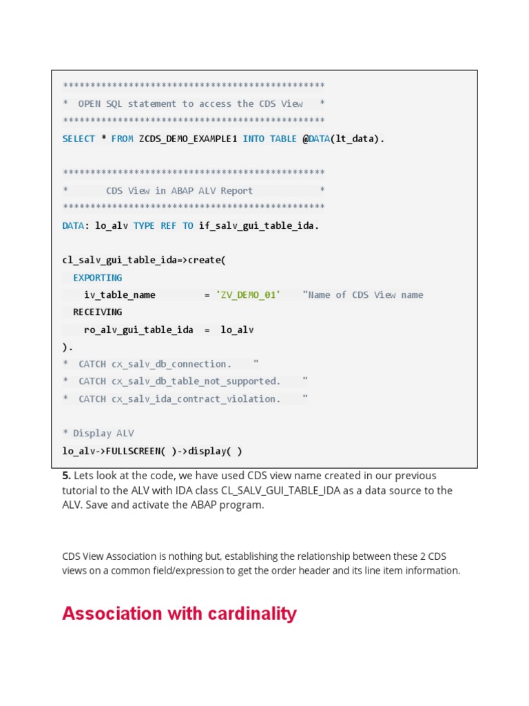 OPEN SQL Statement To Access The CDS View | PDF | Information Retrieval | Programming Paradigms