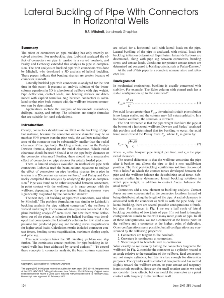 Lateral Buckling of Pipe With Connectors | PDF | Buckling | Bending