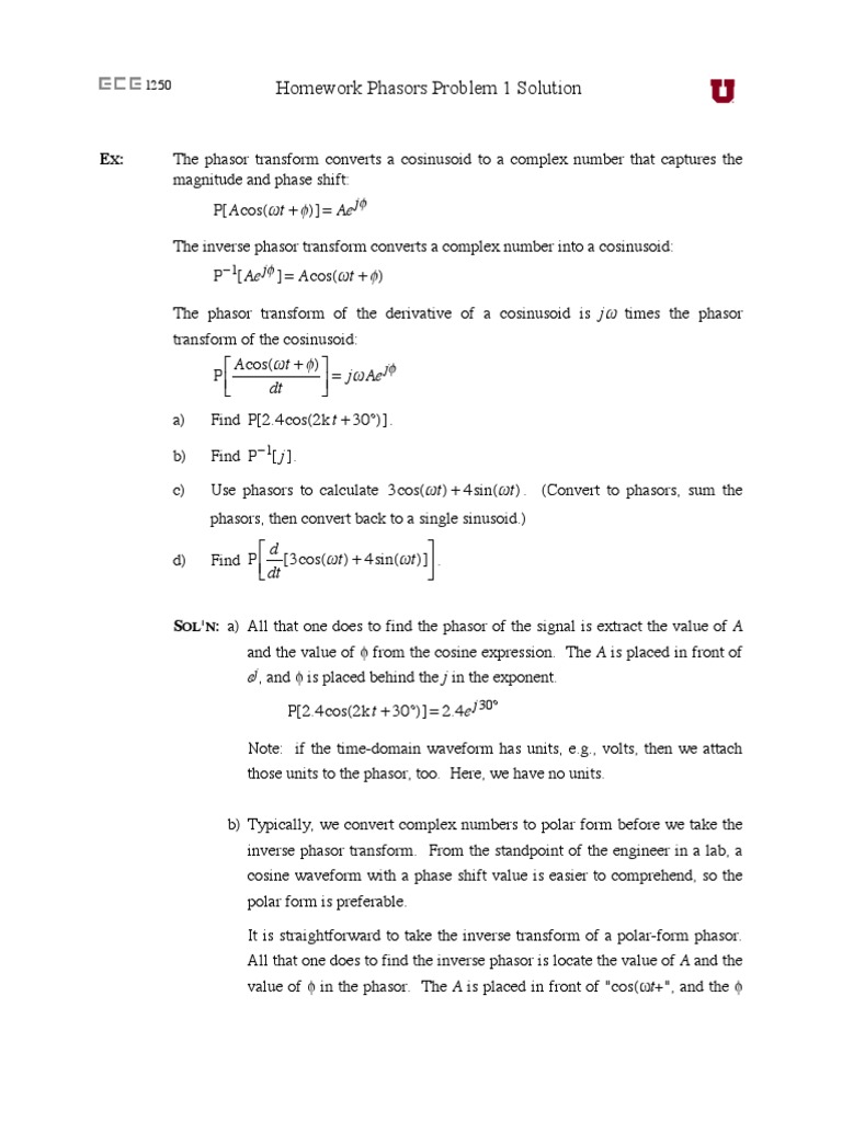 Homework Phasors Problem 1 Solution: P (A Cos (+) ) Ae | PDF ...